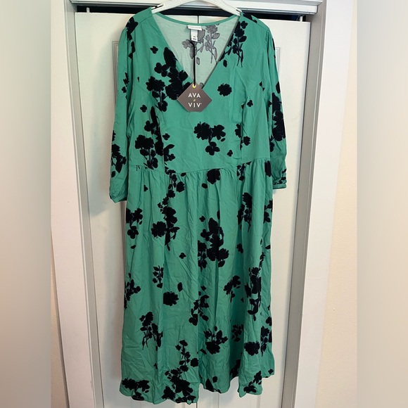 Ava & Viv | Dresses | Ava Viv Green And Black Floral Dress | Poshmark